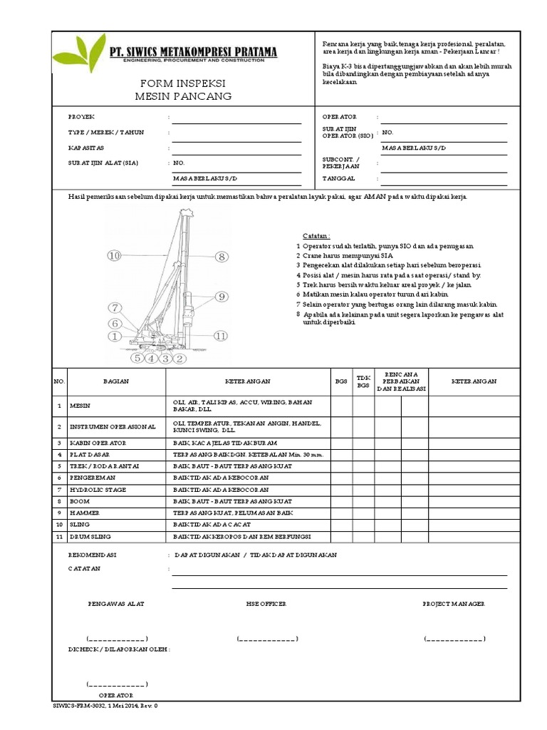FRM-3032 (Inspeksi Mesin Pancang) Oke | PDF