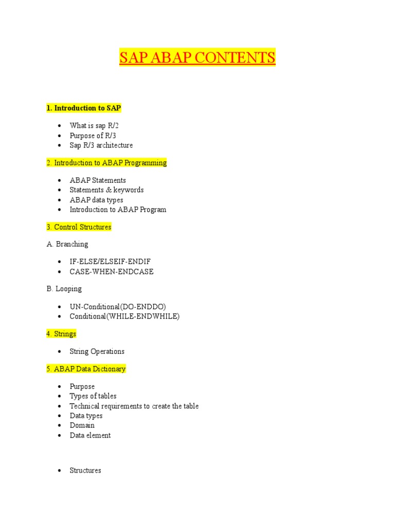 Sap Abap Course Content Pdf Class Computer Programming Object Oriented Programming