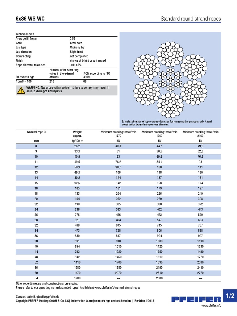 6x36 WS WC: Standard Round Strand Ropes | PDF | Rope | Manufactured Goods