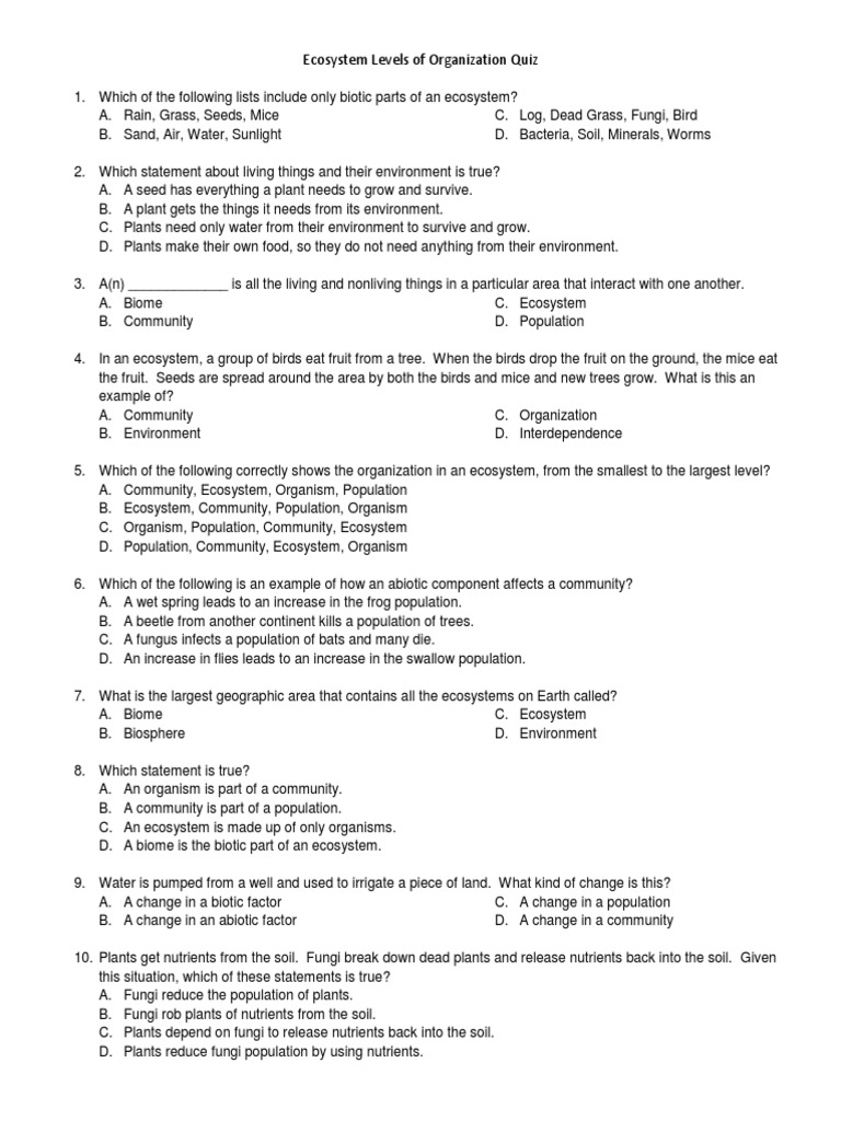 Ecosystem Notes and Quiz | PDF | Ecosystem | Plants
