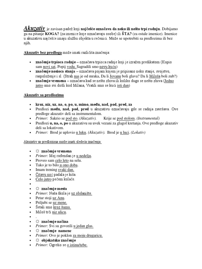 Srpski A1 - Akuzativ | PDF