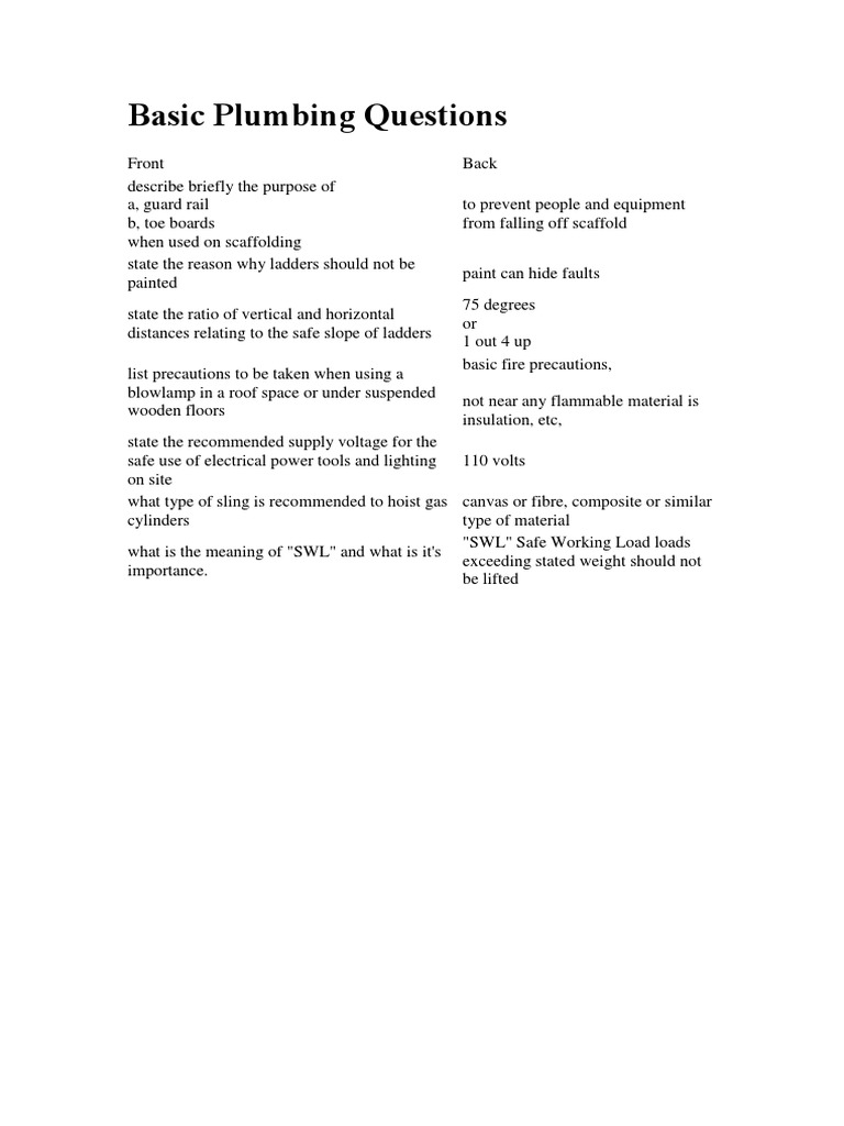 Basic Plumbing Questions | PDF