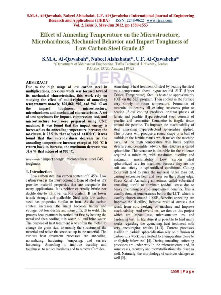 Effect of Annealing Temperature On The Microstructure, Microhardness, Mechanical Behavior and ...