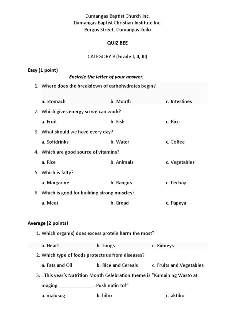 Quiz Bee Nutrition Month | PDF | Vitamin | Vitamin C