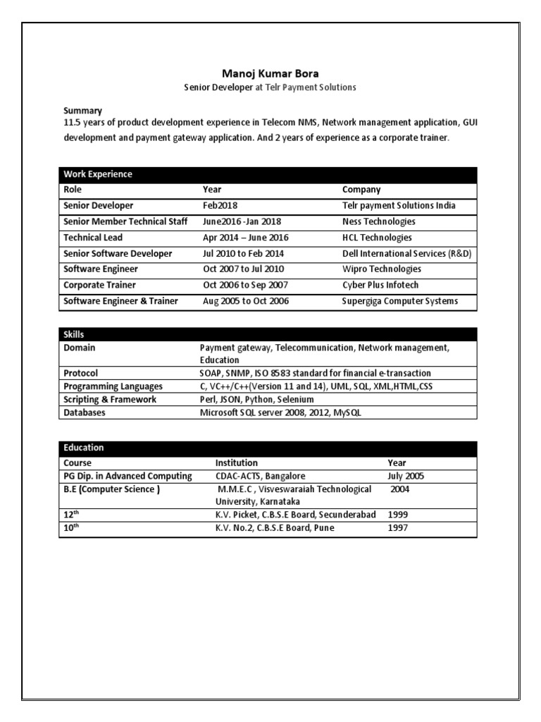 Manoj Resume | PDF | Xml | Computer Network