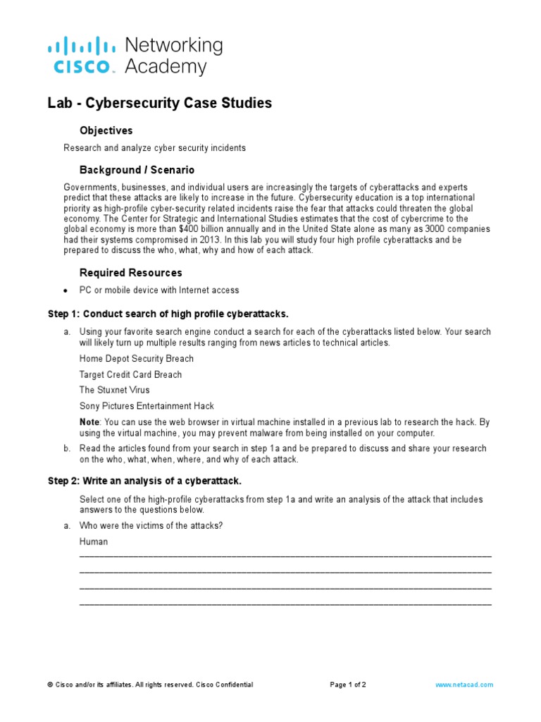 1 1 1 5 Lab Cybersecurity Case Studies Pdf Computer Security