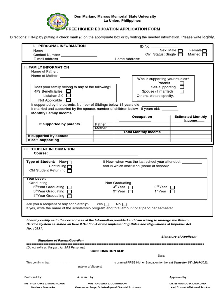 Free Higher Education Application Form: Legibly | PDF | Learning ...