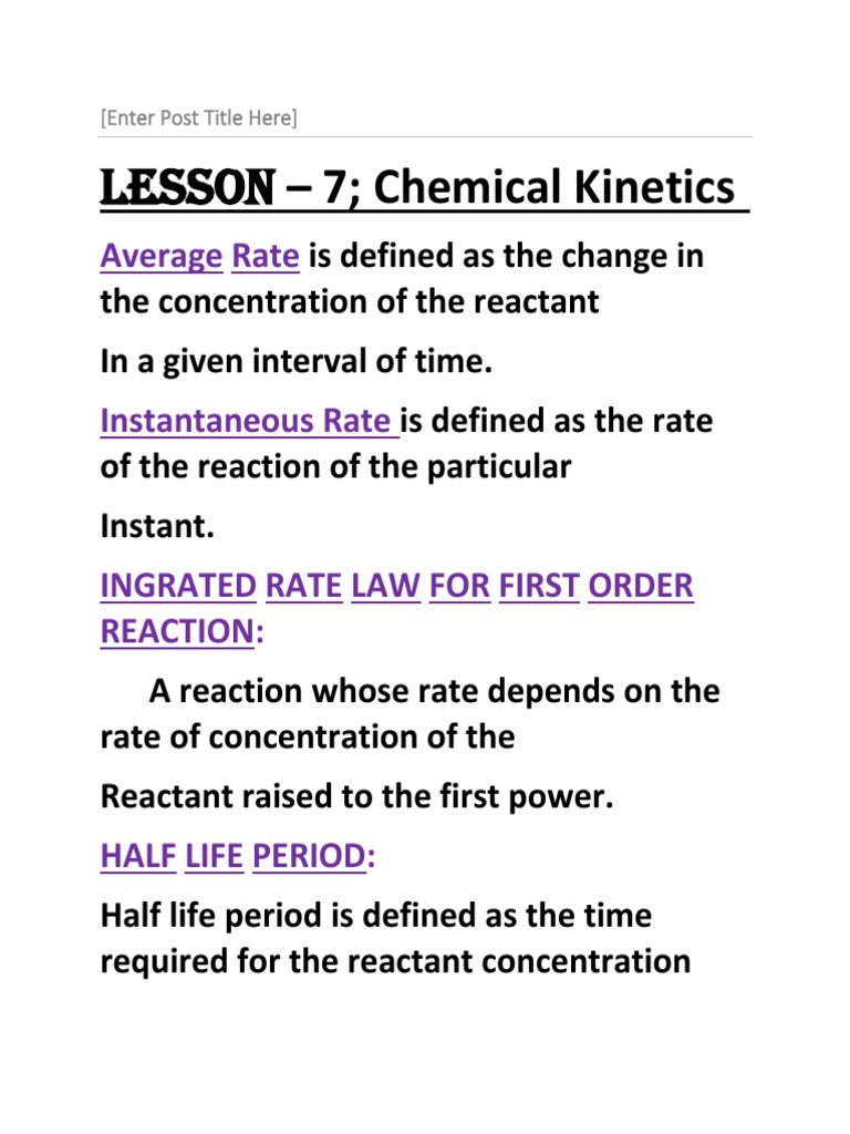 Lesson - 7 Chemical Kinetics: Average Rate | PDF