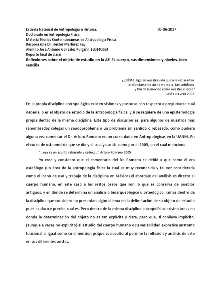 Trabajo Final Hector Ray Cuerpo Objeto de Estudio | PDF | Antropología ...