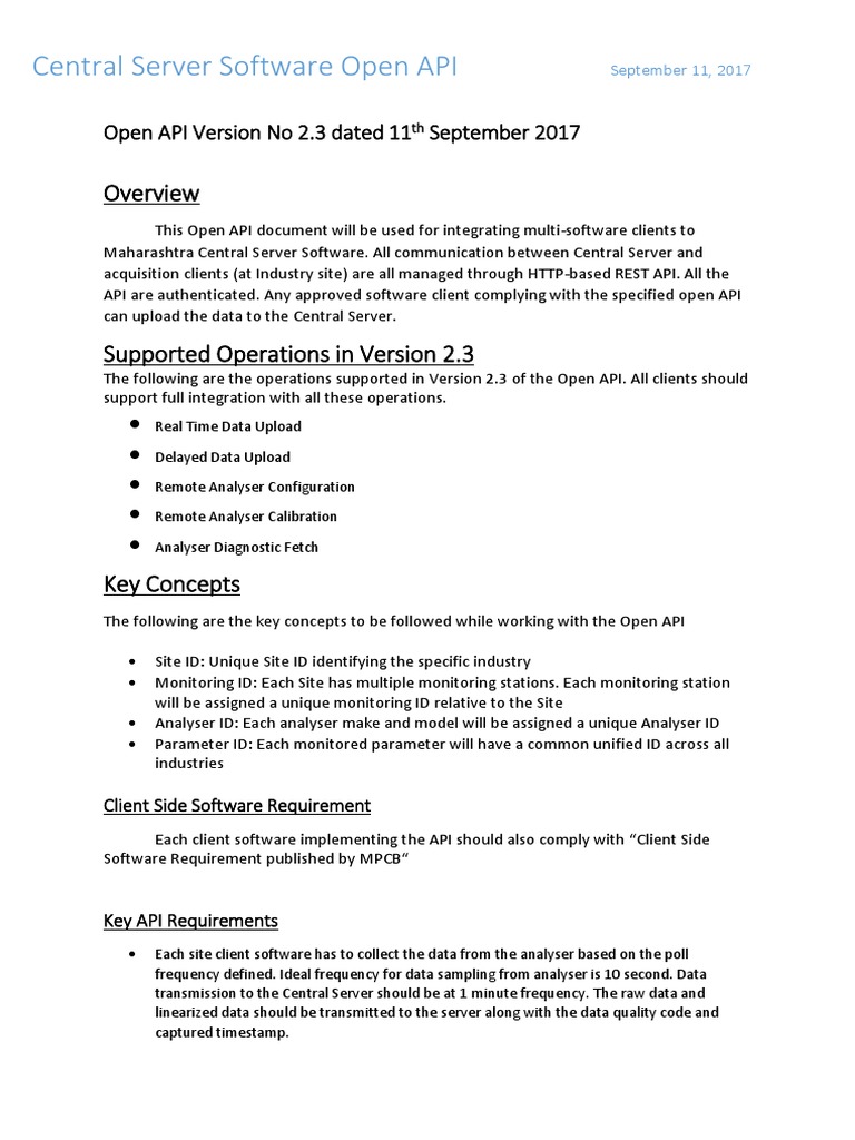 Central Server Software Open API | PDF | Hypertext Transfer Protocol | Server (Computing)