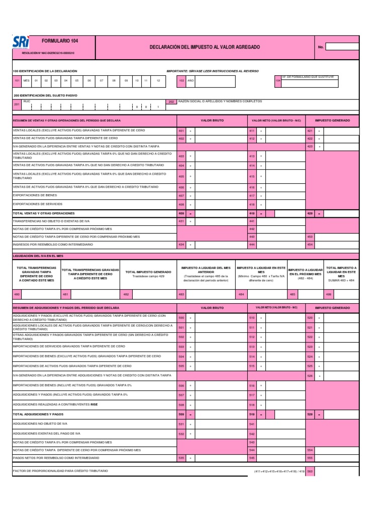 Formulario 104 2016 | PDF | Impuesto al valor agregado | Bancario