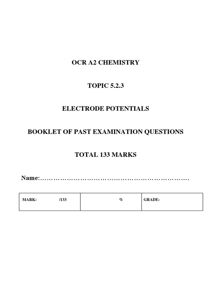 Electrode Potential Exam Questions | PDF | Redox | Electrochemistry