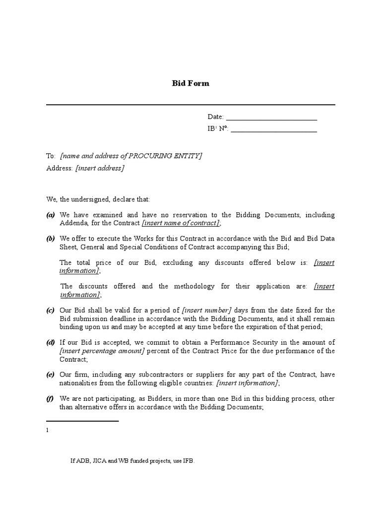 Bid Form: Information) Information) | PDF | Sole Proprietorship ...