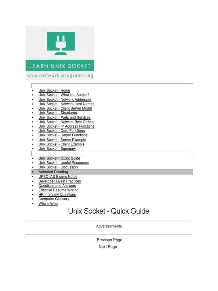 Unix Socket - Quick Guide | PDF | Port (Computer Networking) | Network Socket