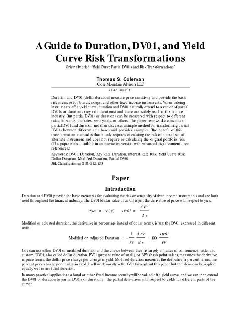 A Guide To Duration, DV01, and Yield Curve Risk Transformations | PDF ...