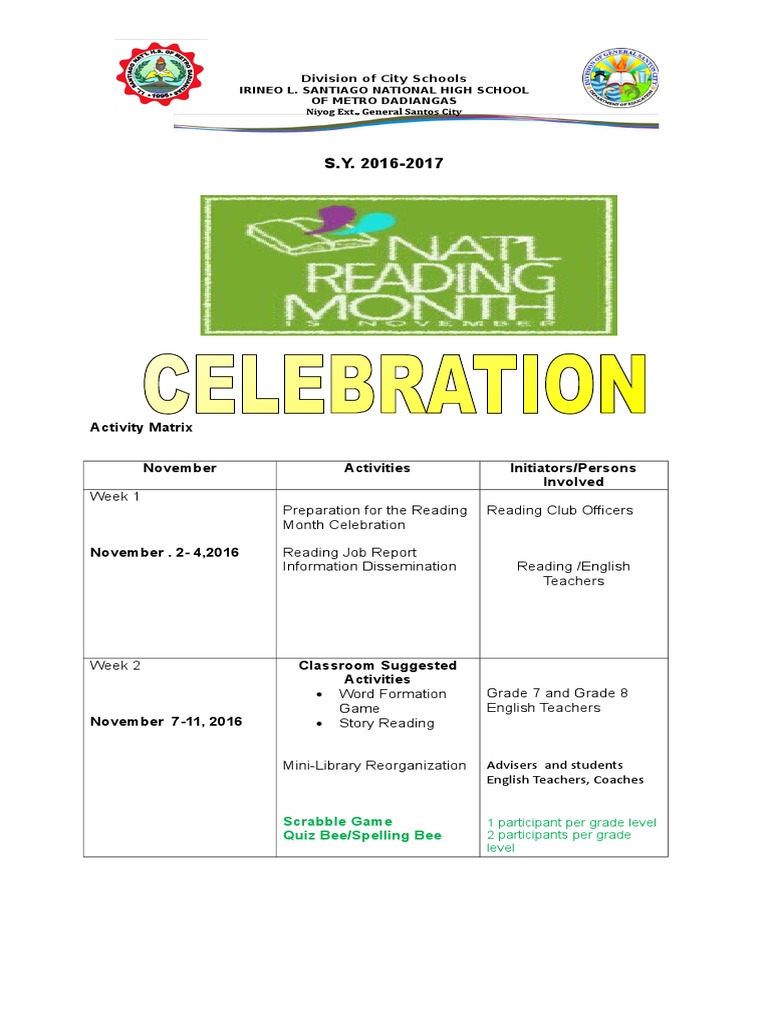 Activity Matrix: Division of City Schools | PDF | Behavior Modification | Cognition