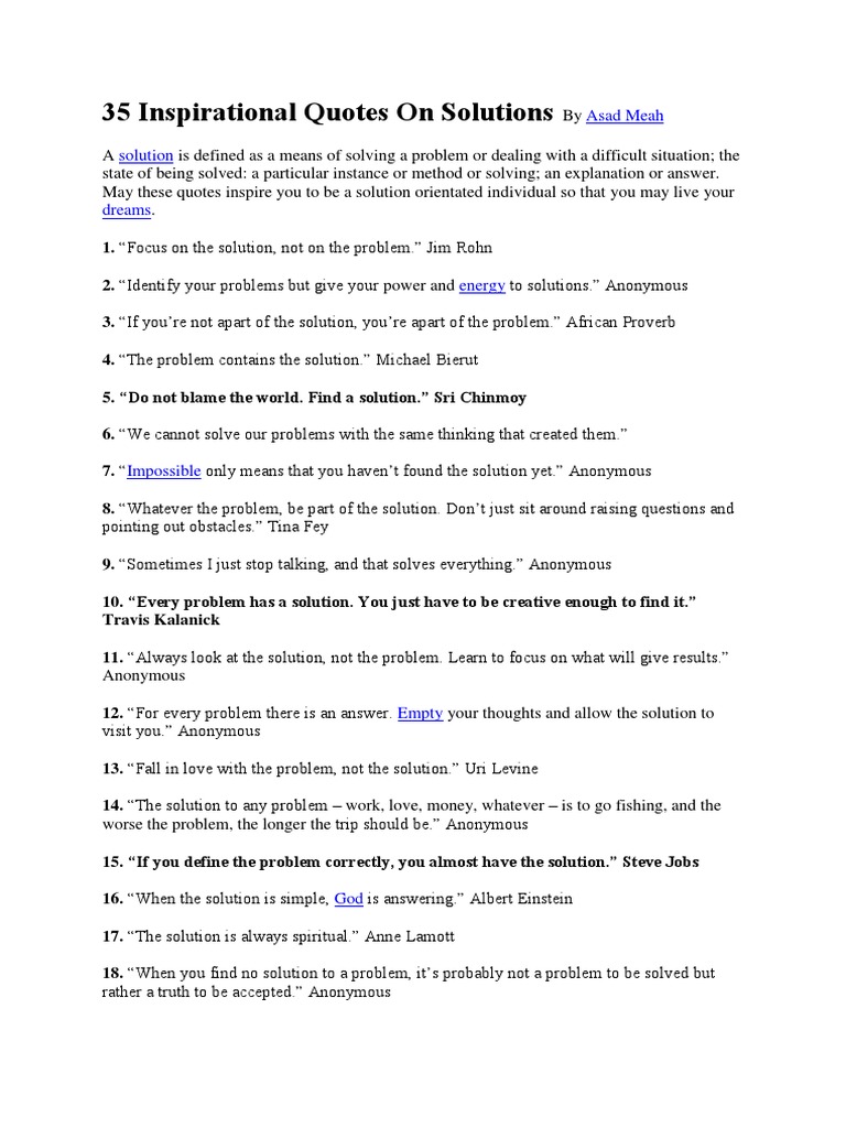 35 Inspirational Quotes On Solutions by Asad Meah | PDF