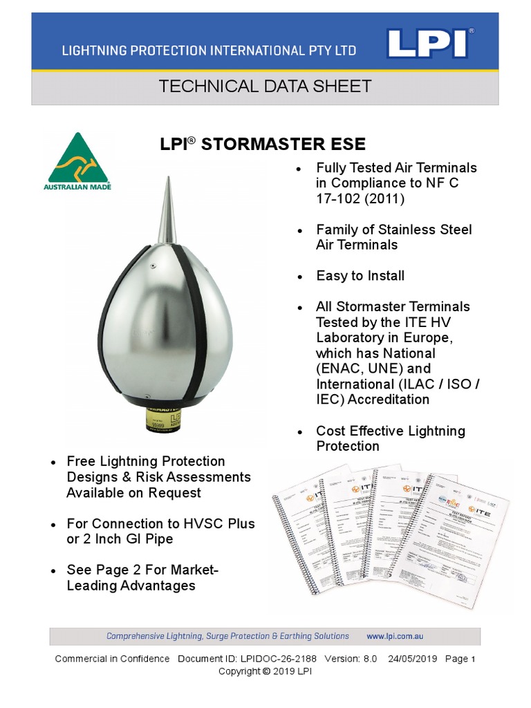 Technical Data Sheet: LPI Stormaster Ese | PDF | Insulator (Electricity ...