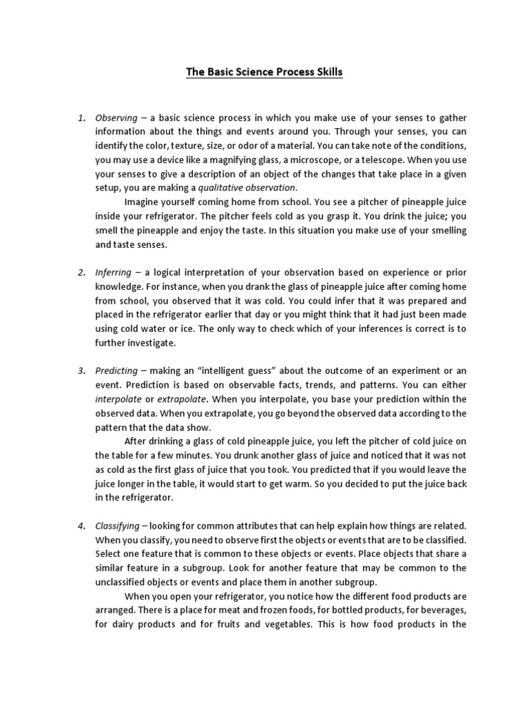 The Basic Science Process Skills | PDF | Observation | Accuracy And ...