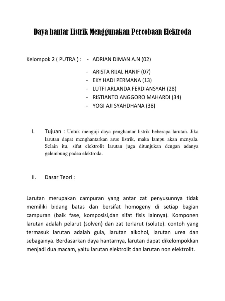 Daya Hantar Listrik Menggunakan Percobaan Elektroda | PDF