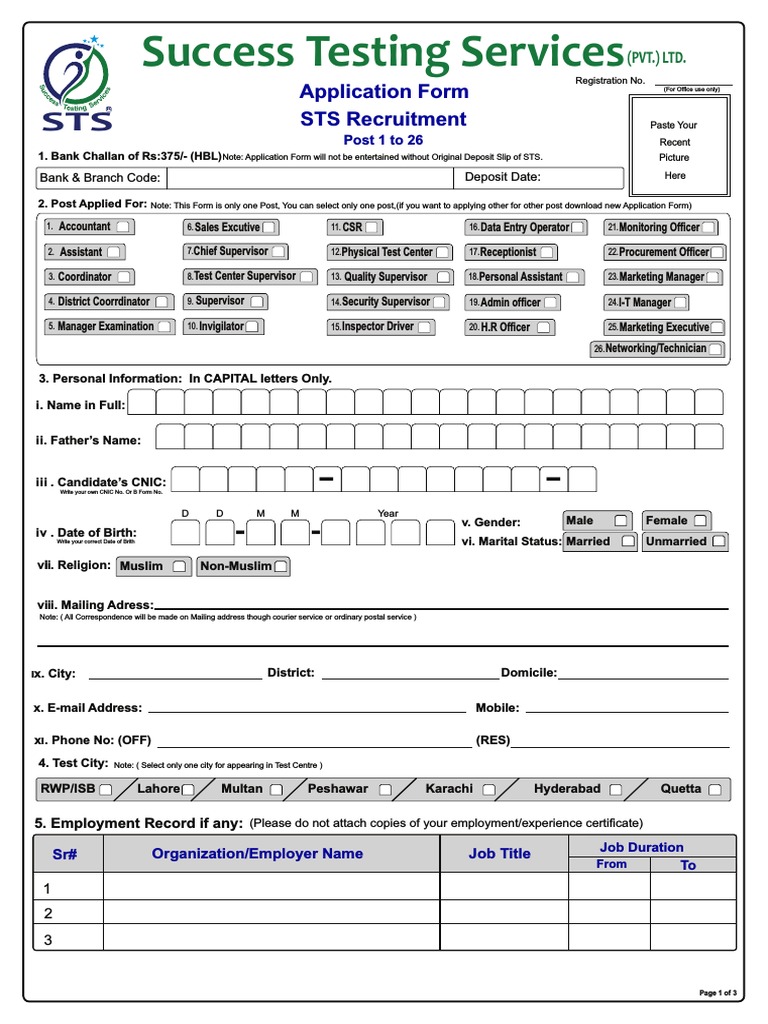 STS Application Form Instructions | PDF | Mail | Service Industries