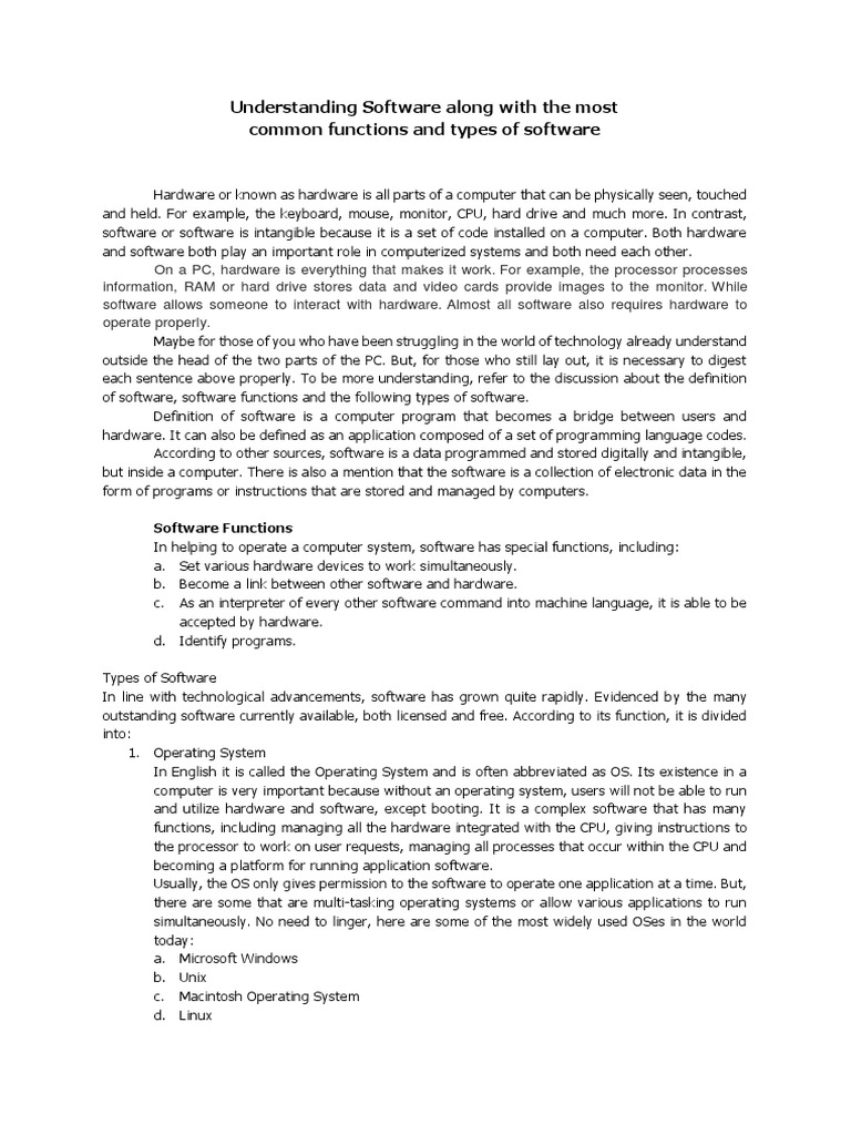 Understanding Common Software Functions and Types | PDF | Operating ...