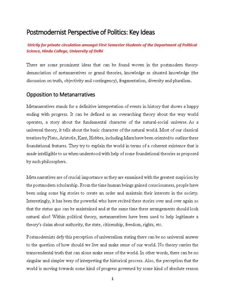 The Postmodernist Perspective in Politics | Download Free PDF ...
