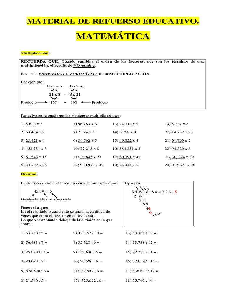 Matemáticas: Propiedades y Ejercicios | PDF | Fracción (Matemáticas ...