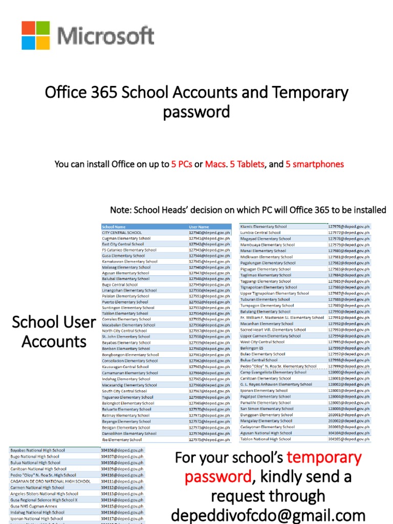 Schools Office 365 Accounts | PDF | User (Computing) | Personal Computers