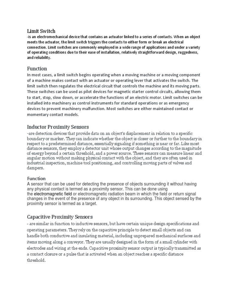 Limit Switch: Function | PDF | Relay | Switch