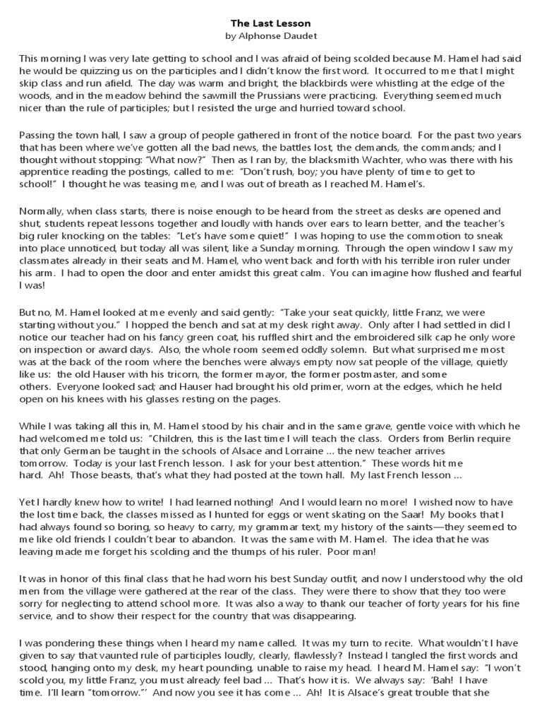 The Last Lesson: by Alphonse Daudet | PDF