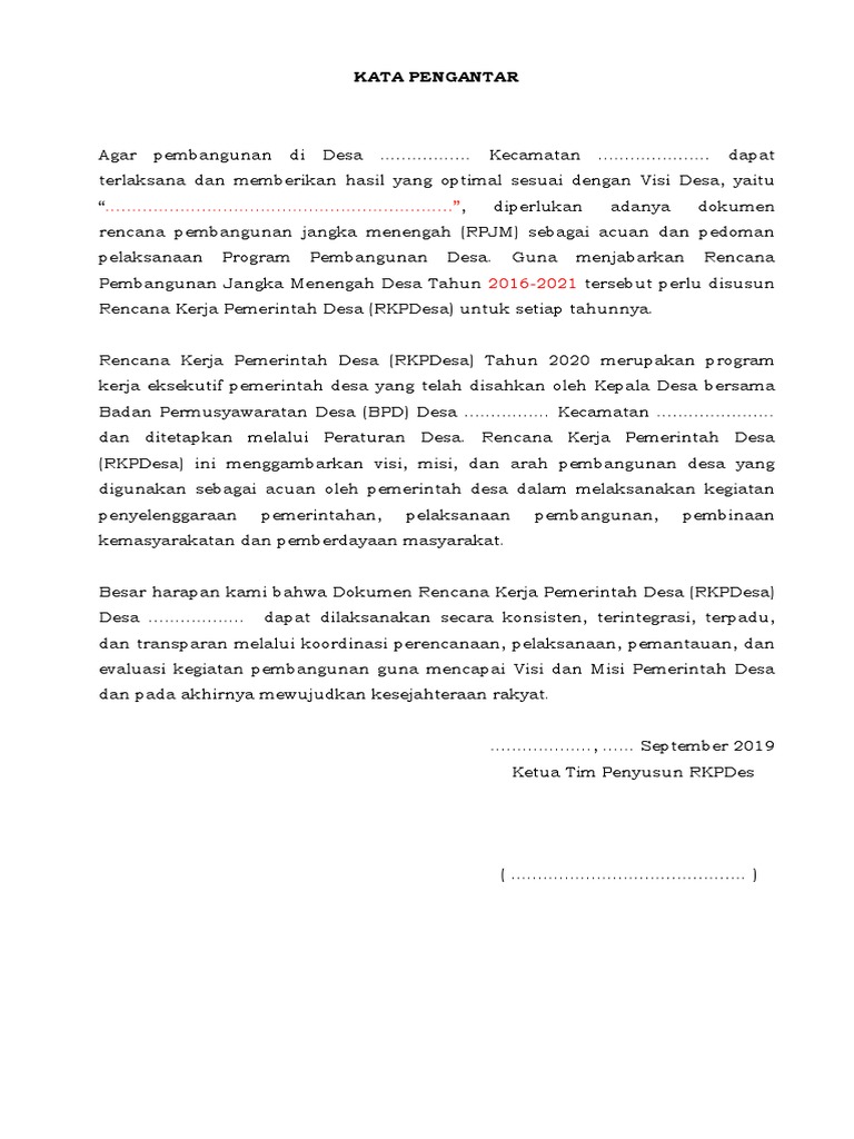 CONTOH Dokumen RKPDES 2020 Ok | PDF
