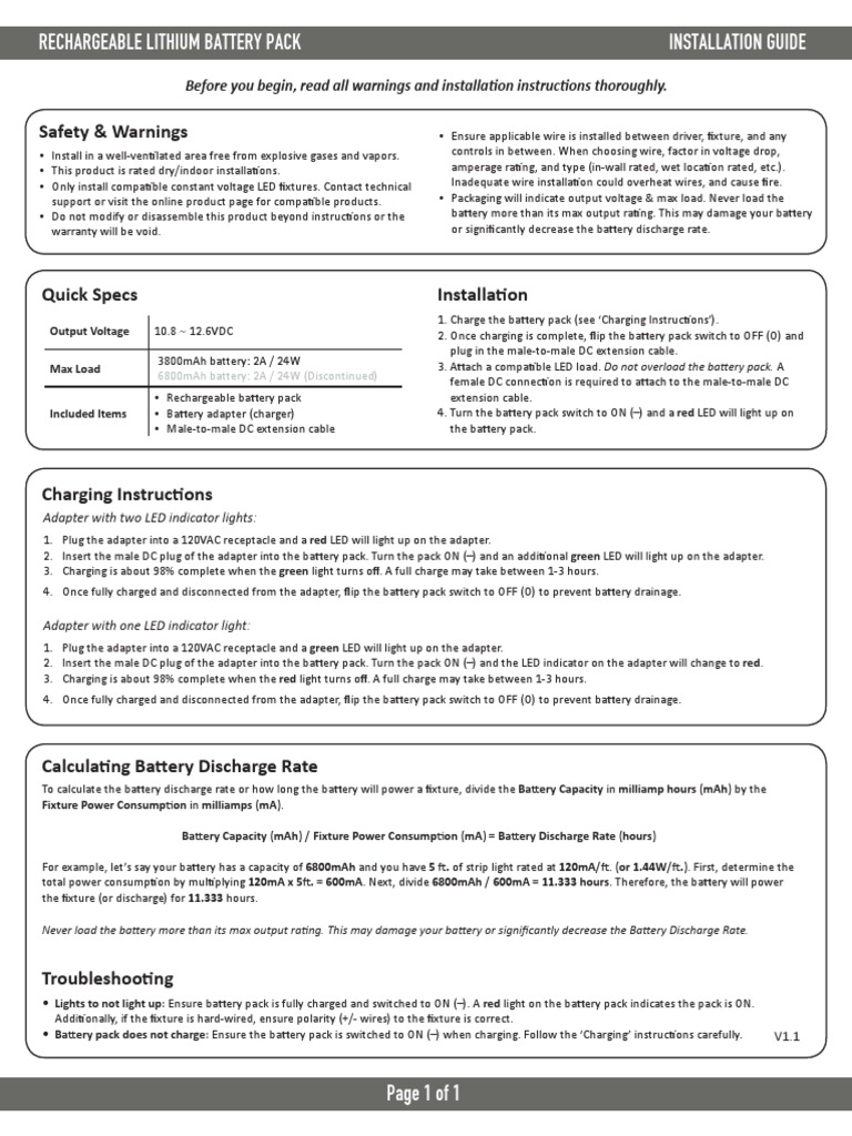 Safety & Warnings: Rechargeable Lithium Battery Pack Installation Guide ...