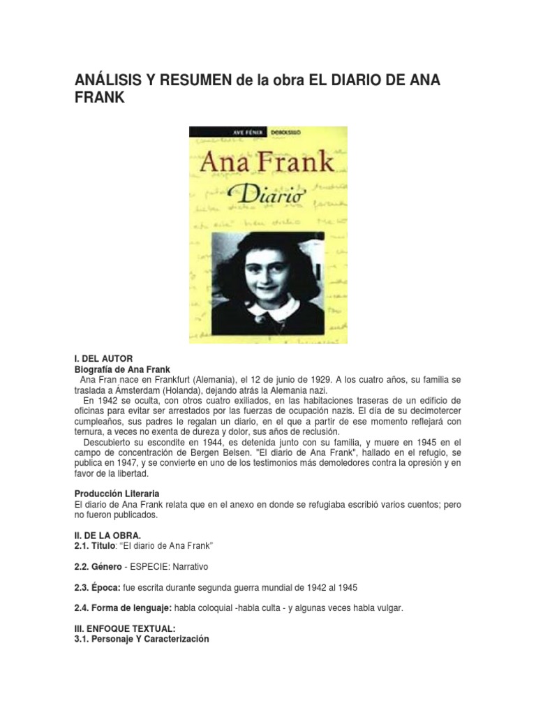 Análisis y Resumen de La Obra El Diario de Ana Frank | PDF | Anne Frank
