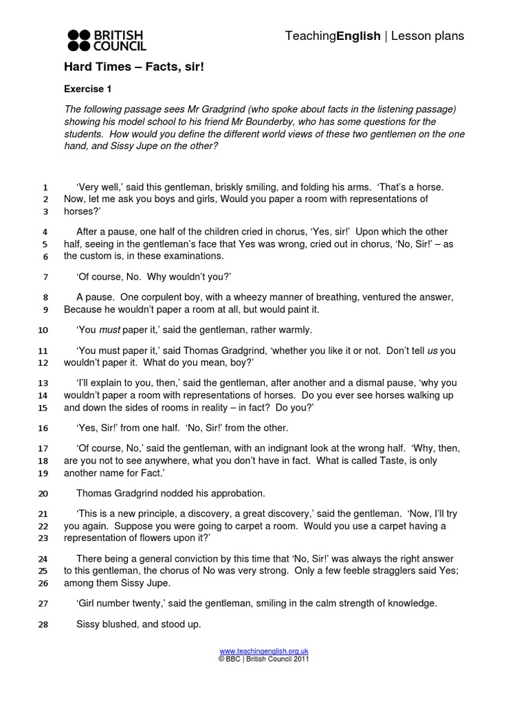 Hard Times - Nothing But Facts - Worksheet 1 | PDF | Home & Garden
