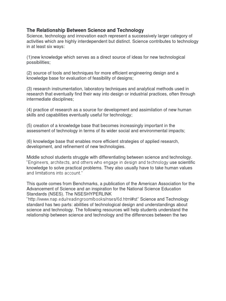 The Relationship Between Science and Technology | PDF