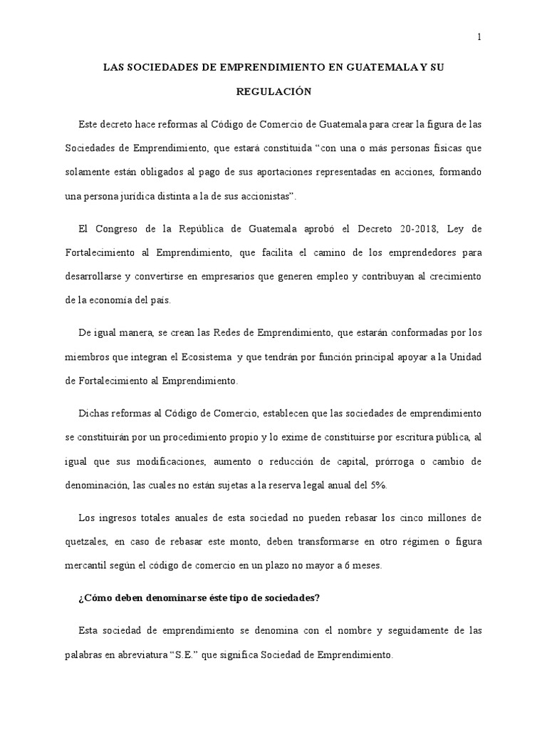 Las Sociedades de Emprendimiento en Guatemala y Su Regulación | Iniciativa empresarial ...