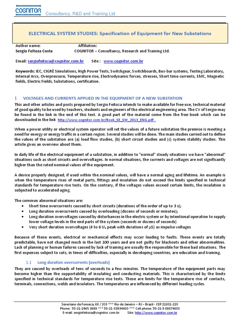 ELECTRICAL SYSTEM STUDIES Specification PDF | PDF | Electrical ...