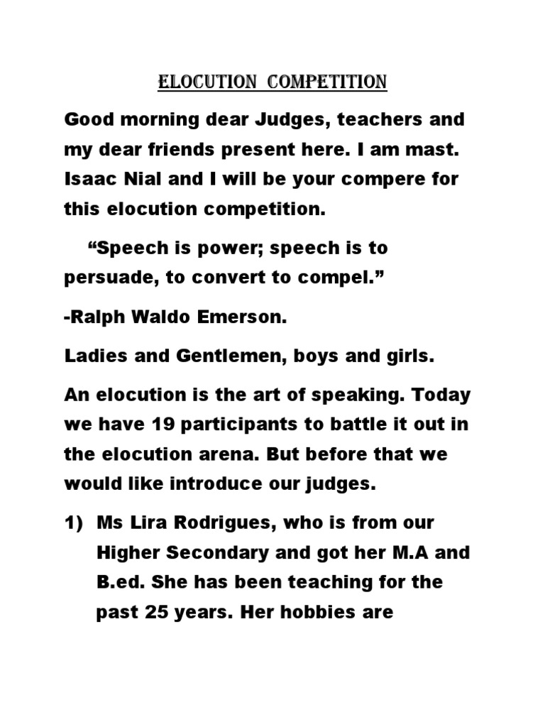 Elocution Competition | PDF | Performing Arts | Entertainment