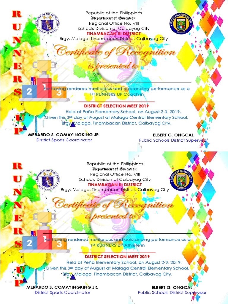 Certificate of Athletes (1ST RUNNERS UP) | PDF