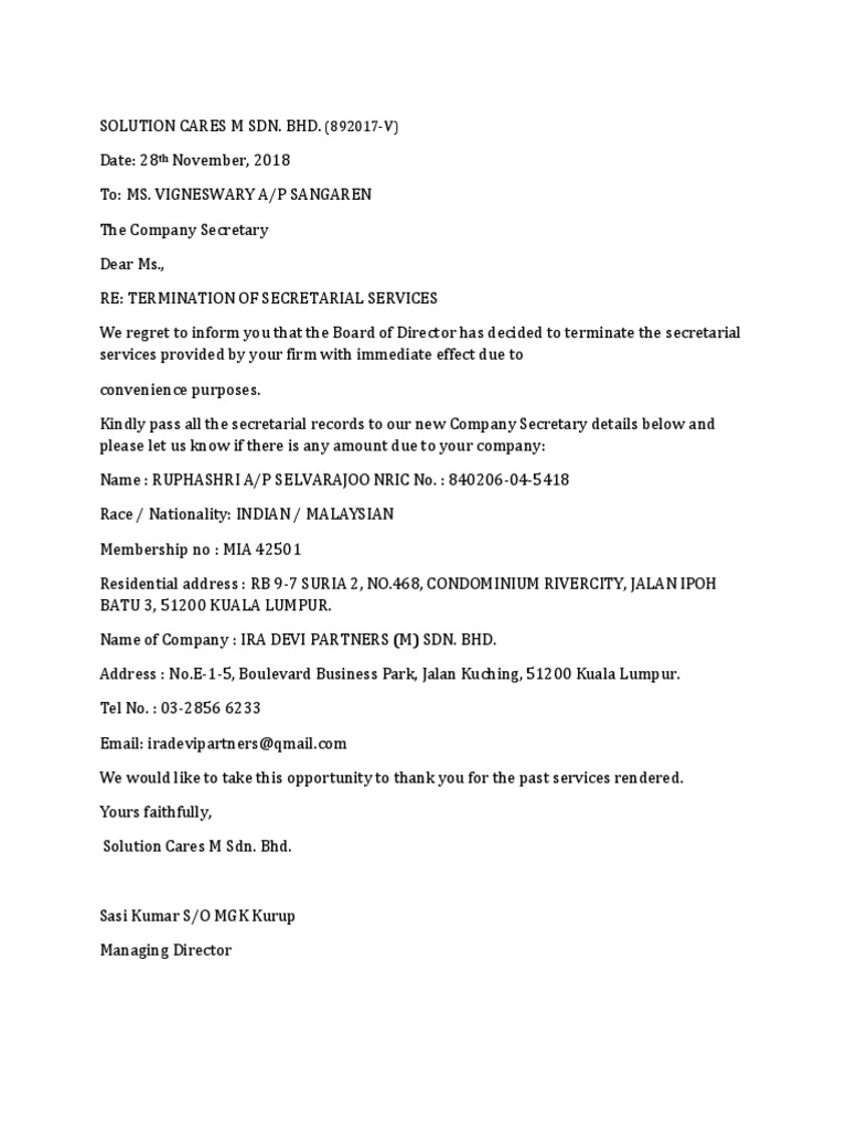 Termination of Sec Letter | PDF | Business