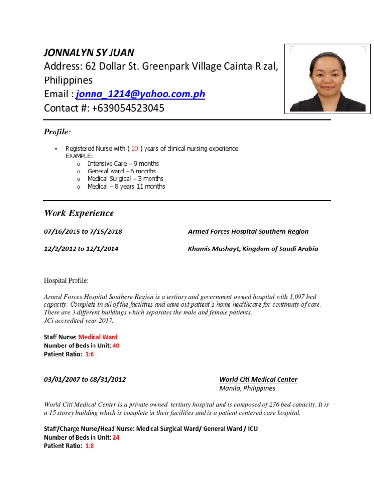 Jonnalyn Juan: Nursing Profile & Experience | PDF