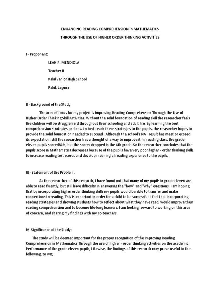 ENHANCING READING COMPREHENSION in MATHEMATICS THROUGH THE USE OF ...