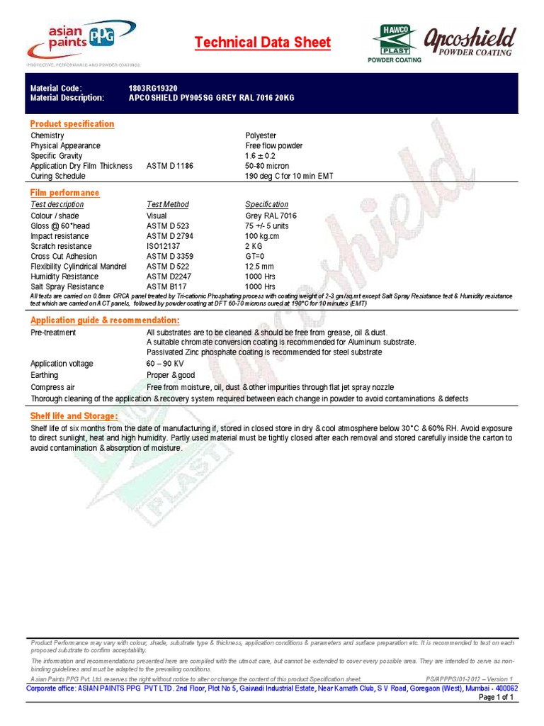 Product Specification - Apcoshield Py905sg Grey Ral 7016 20kg | PDF ...