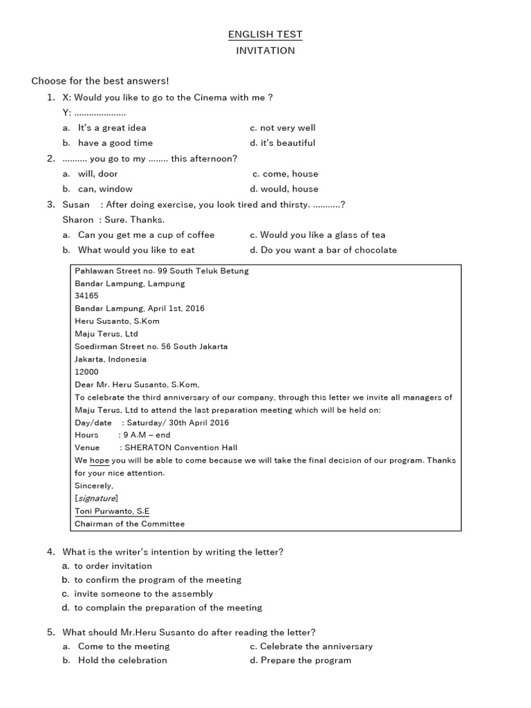 English Test Invitation | PDF
