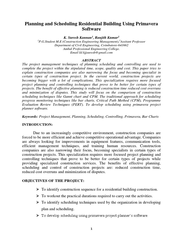 Residential Project Scheduling with Primavera | PDF | Scheduling ...
