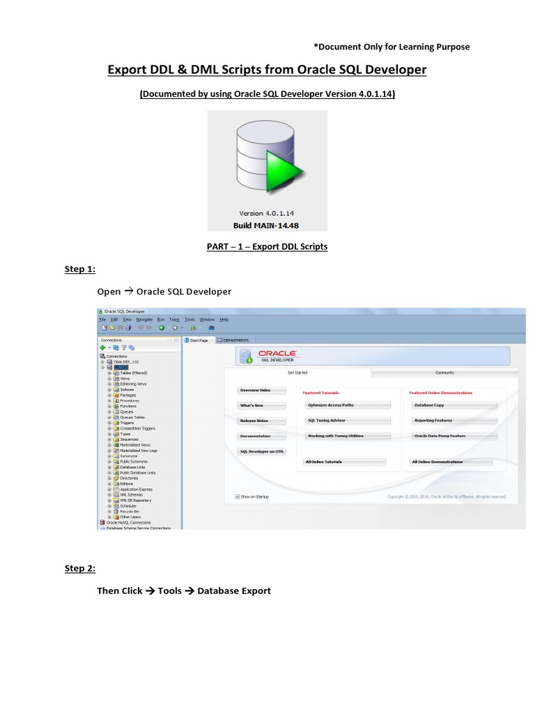 Export Ddl Dml Oracle Sql Developer Pdf Oracle Database Software Design 