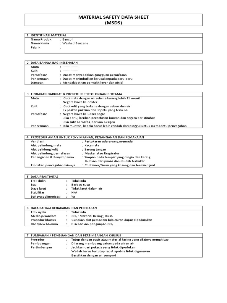 MSDS Bensol | PDF