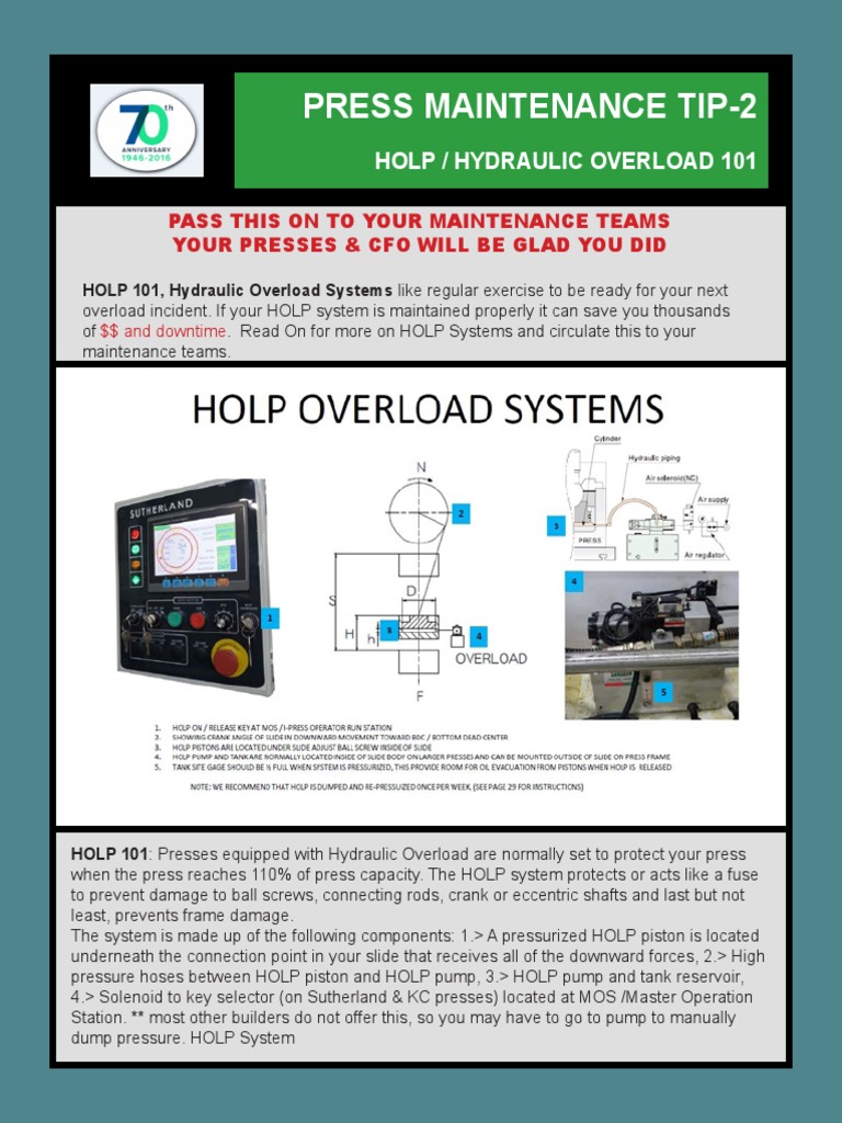 HOLP 101: Maintain hydraulic overload systems | PDF | Piston | Pump