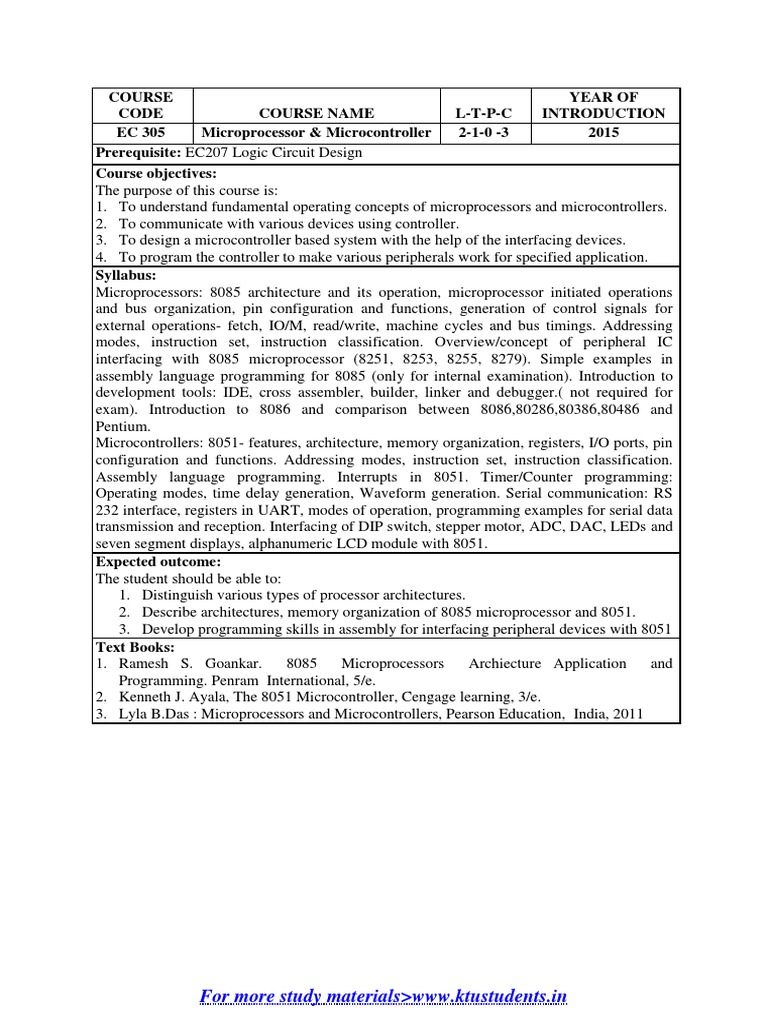 EC 305 Microprocessor & Microcontroller Syllabus | PDF | Microcontroller | Microprocessor